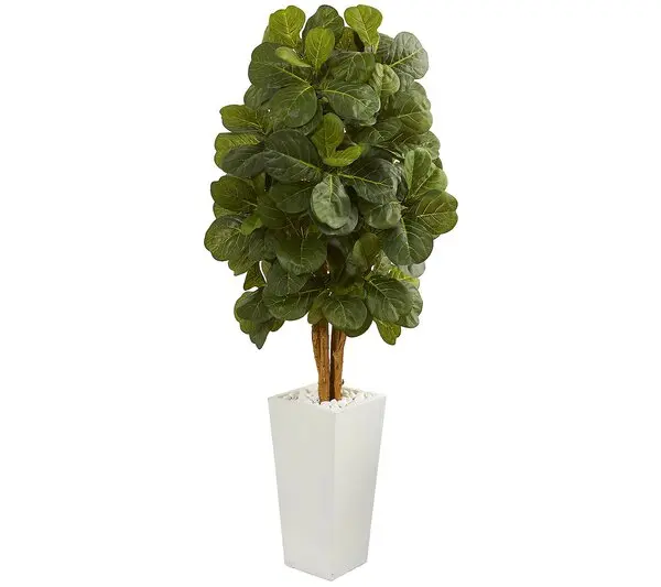 NEARLY NATURAL 5' Fiddle Leaf Faux Tree In Whit E Tower Planter - One-color