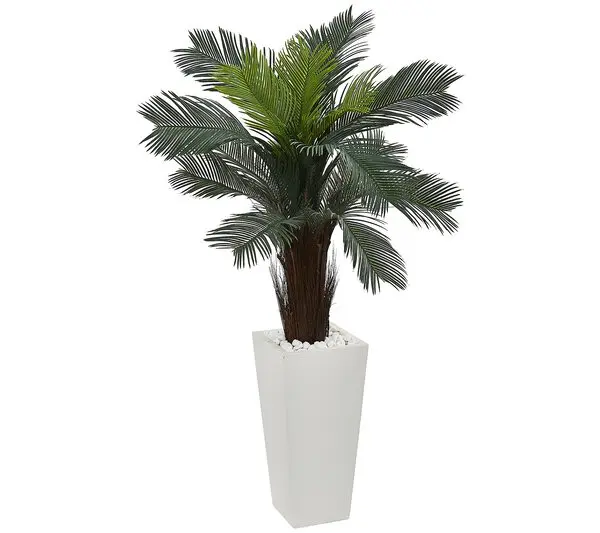 NEARLY NATURAL 4.5' Cycas Faux Plant In White T Ower Planter - One-color