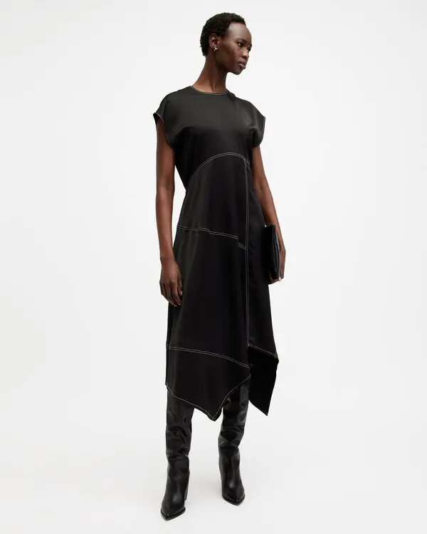 Allsaints Agnes Paneled Asymmetric Maxi Dress - Black