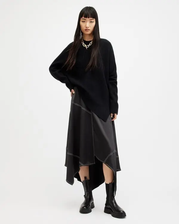 Allsaints Agnes Panelled Asymmetric Maxi Skirt In Black - 50% Off |  Editorialist