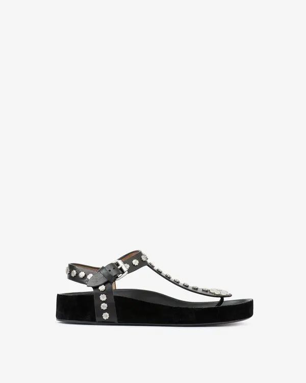 Isabel Marant Étoile Flat Studded Leather Sandals - Black/silver
