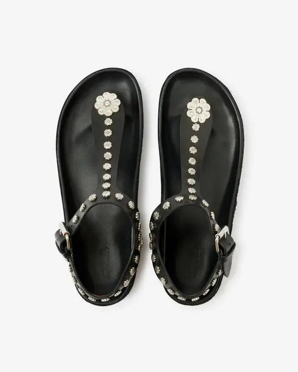 Isabel Marant Étoile Flat Studded Leather Sandals - Black/silver