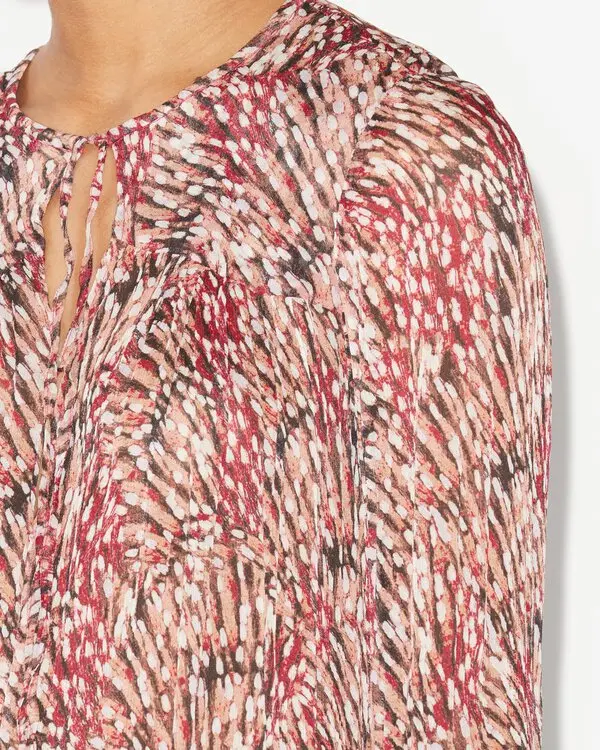 ETOILE Printed Chiffon Blouse With Lace-up Collar