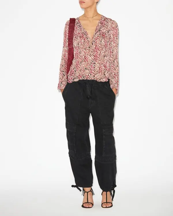 ETOILE Printed Chiffon Blouse With Lace-up Collar