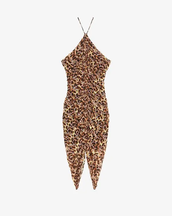 MARANT ETOILE Valdi Printed Halterneck Dress - Ochre