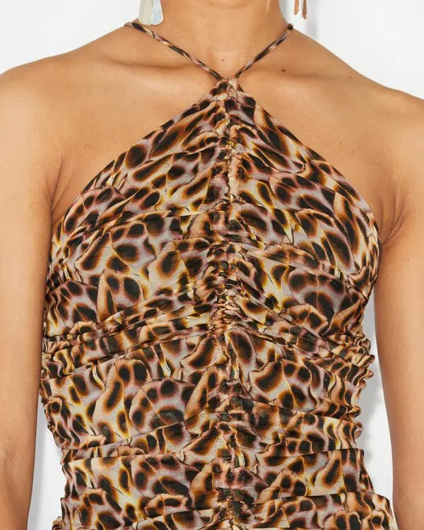 MARANT ETOILE Valdi Printed Halterneck Dress - Ochre