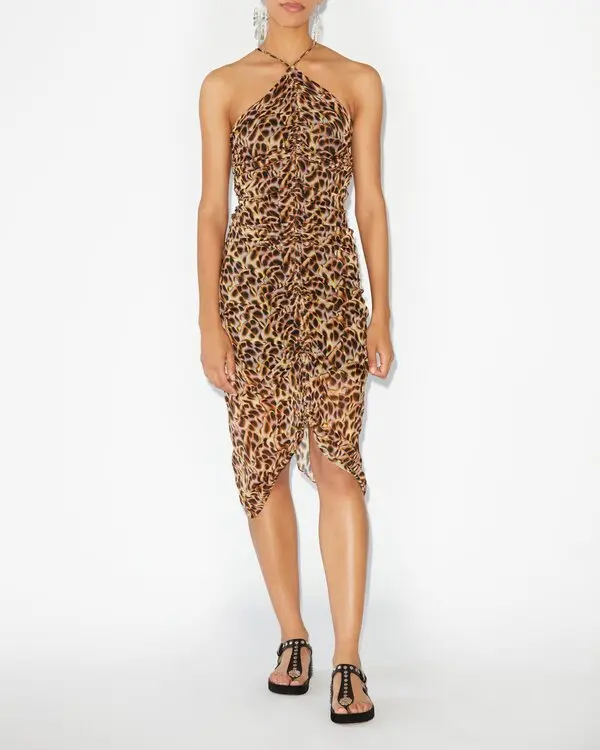 MARANT ETOILE Valdi Printed Halterneck Dress - Ochre