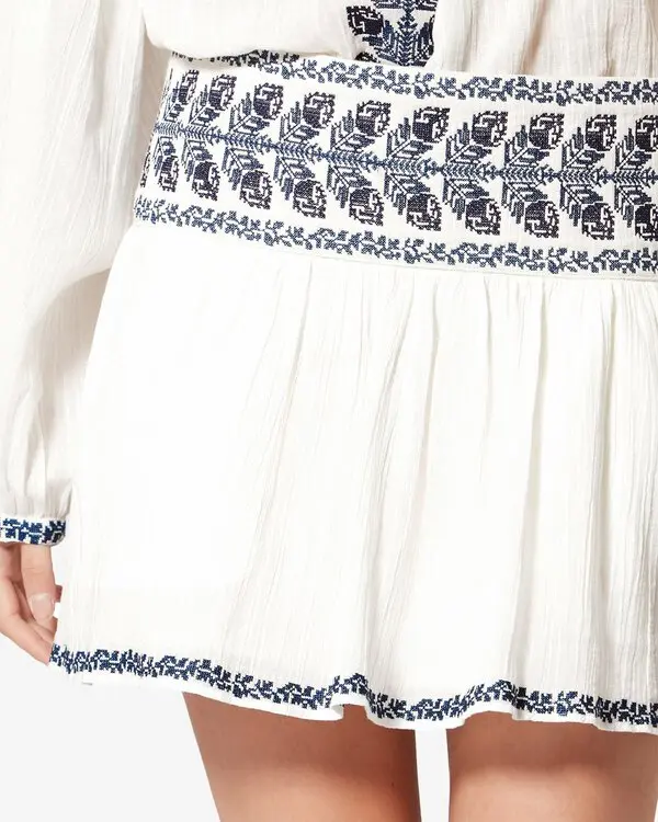 MARANT ETOILE Picadilia Embroidered Cotton Gauze Skirt - Ecru/blue