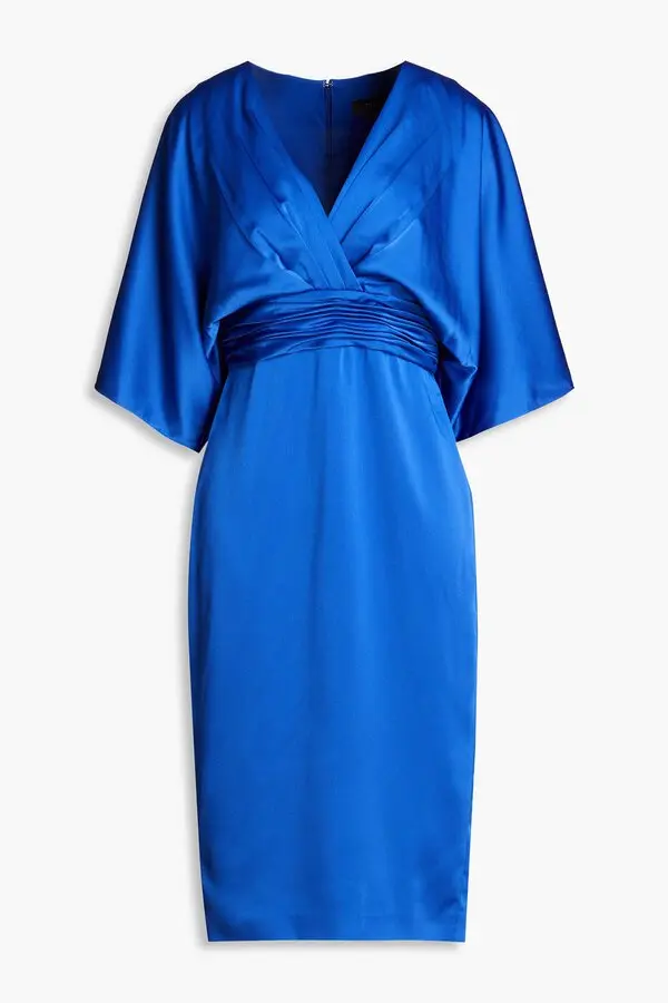 Theia Pleated Satin Dress In Cobalt Blue 50% Off Editorialist