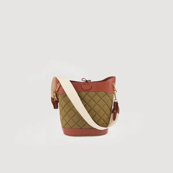 Sandro Leather And Quilted Fabric Bucket Bag