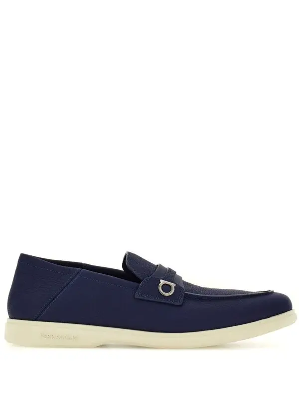 FERRAGAMO Gancini-plaque Leather Loafers - Blue