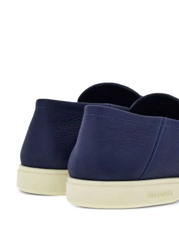 FERRAGAMO Gancini-plaque Leather Loafers - Blue
