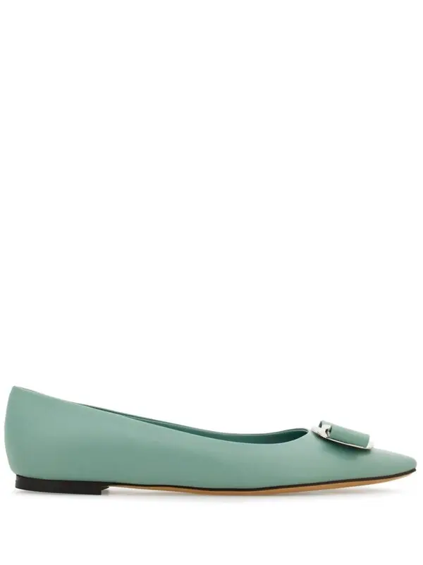FERRAGAMO Vara-bow Lambskin Ballerina Shoes - Green