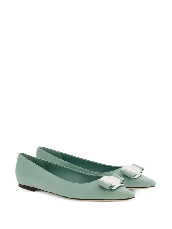 FERRAGAMO Vara-bow Lambskin Ballerina Shoes - Green