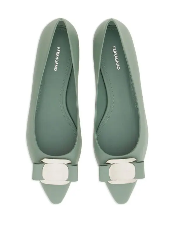FERRAGAMO Vara-bow Lambskin Ballerina Shoes - Green