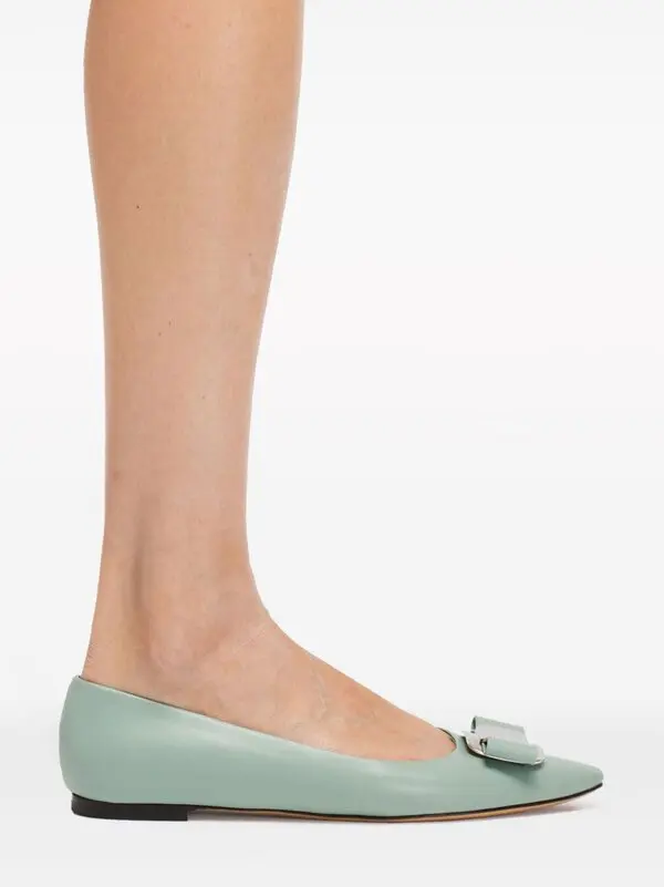 FERRAGAMO Vara-bow Lambskin Ballerina Shoes - Green