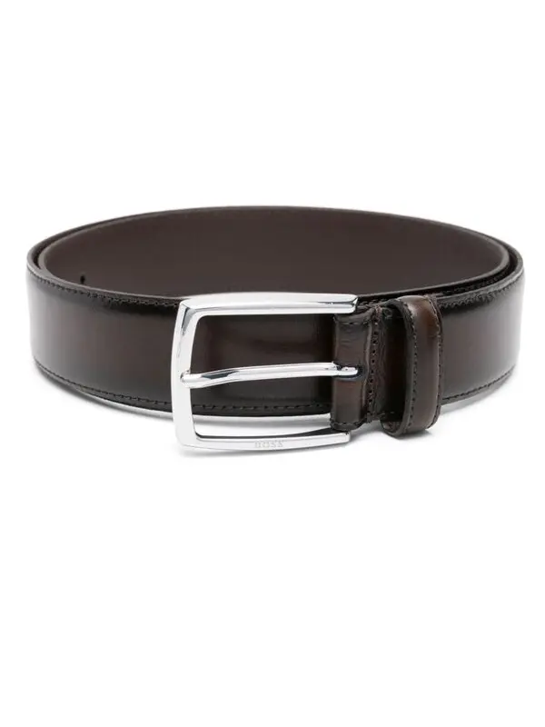 BOSS Logo-engraved Buckle Leather Belt - Brown