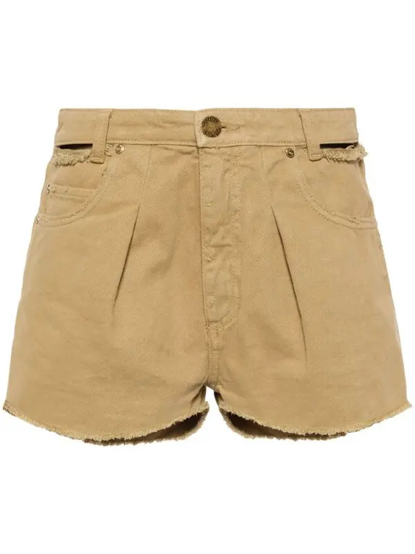 Pinko Distressed Denim Shorts With Pleat Detailing