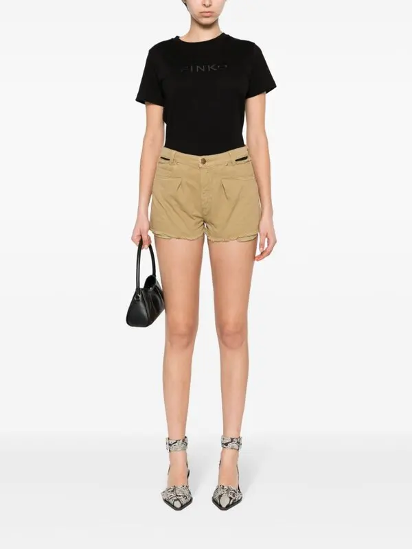 Pinko Distressed Denim Shorts With Pleat Detailing