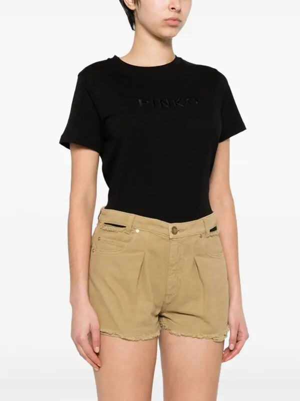 Pinko Distressed Denim Shorts With Pleat Detailing