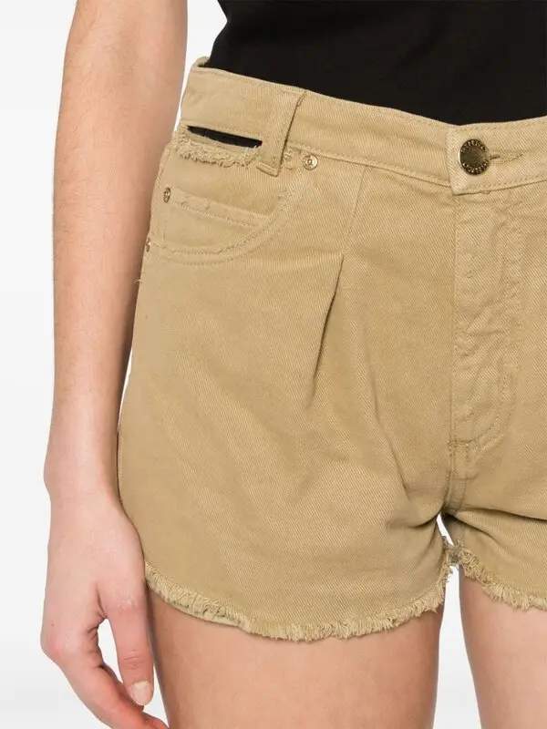 Pinko Distressed Denim Shorts With Pleat Detailing