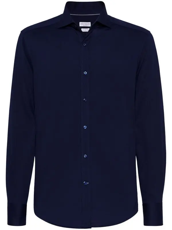 Brunello Cucinelli Spread-collar Cotton Shirt - Blue