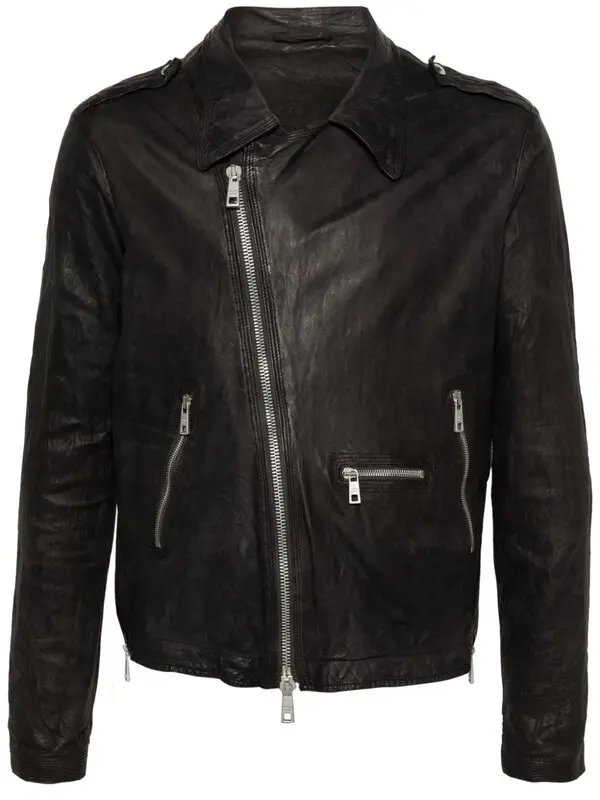 GIORGIO BRATO Crinkled Leather Biker Jacket