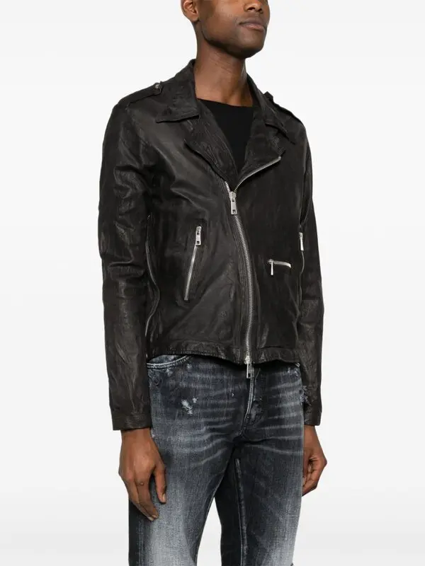 GIORGIO BRATO Crinkled Leather Biker Jacket