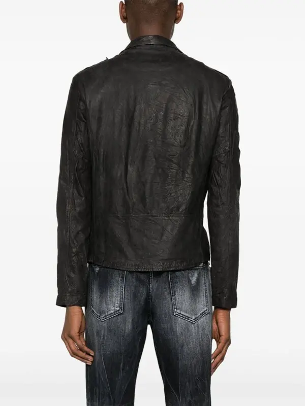GIORGIO BRATO Crinkled Leather Biker Jacket