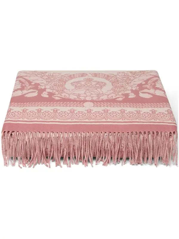 Versace Crete De Fleur-pattern Fringed Blanket - Pink