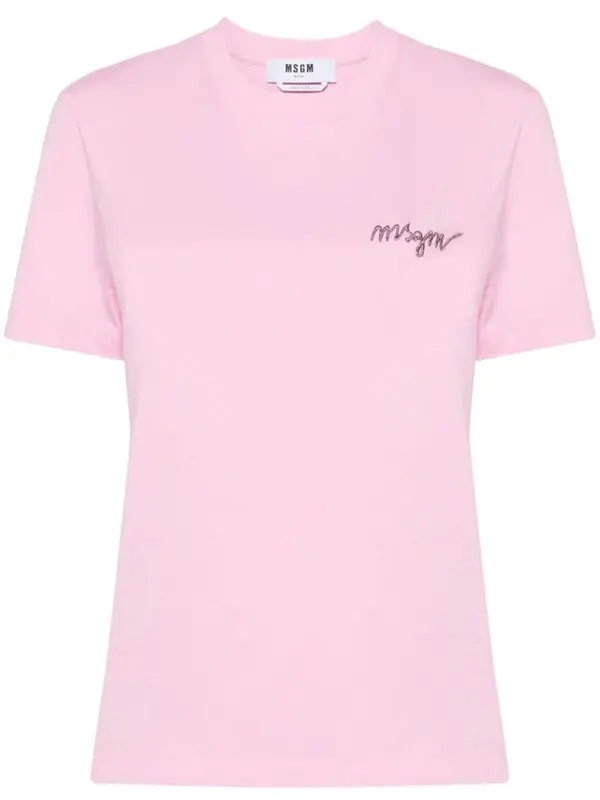 MSGM Logo-embroidered Cotton T-shirt - Pink