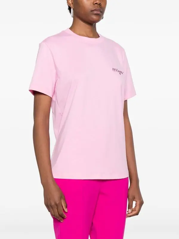 MSGM Logo-embroidered Cotton T-shirt - Pink