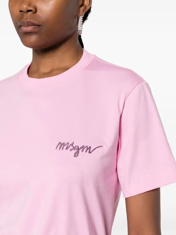 MSGM Logo-embroidered Cotton T-shirt - Pink