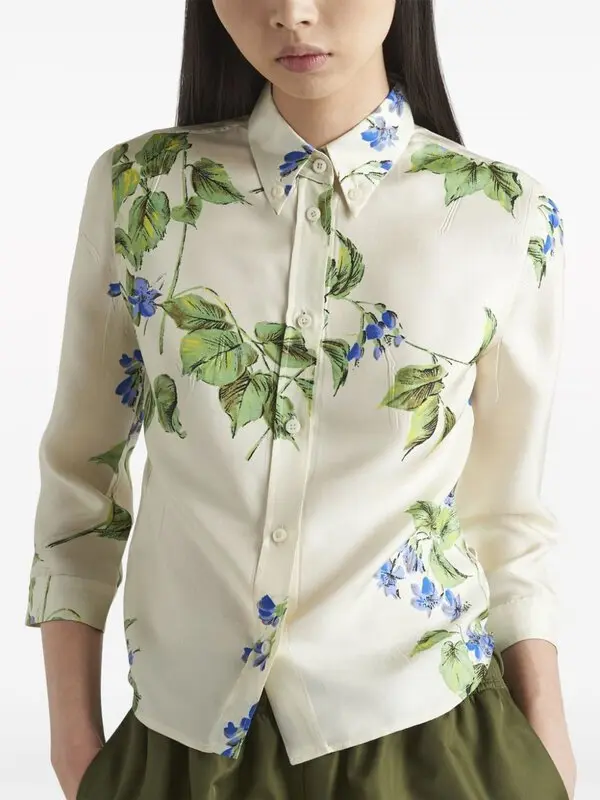 Prada Floral-print Silk Shirt - Neutrals