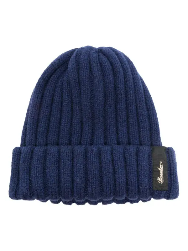 Borsalino Logo-patch Ribbed Beanie - Blue