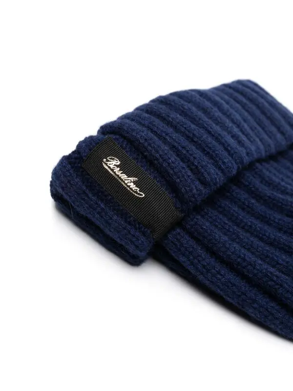 Borsalino Logo-patch Ribbed Beanie - Blue