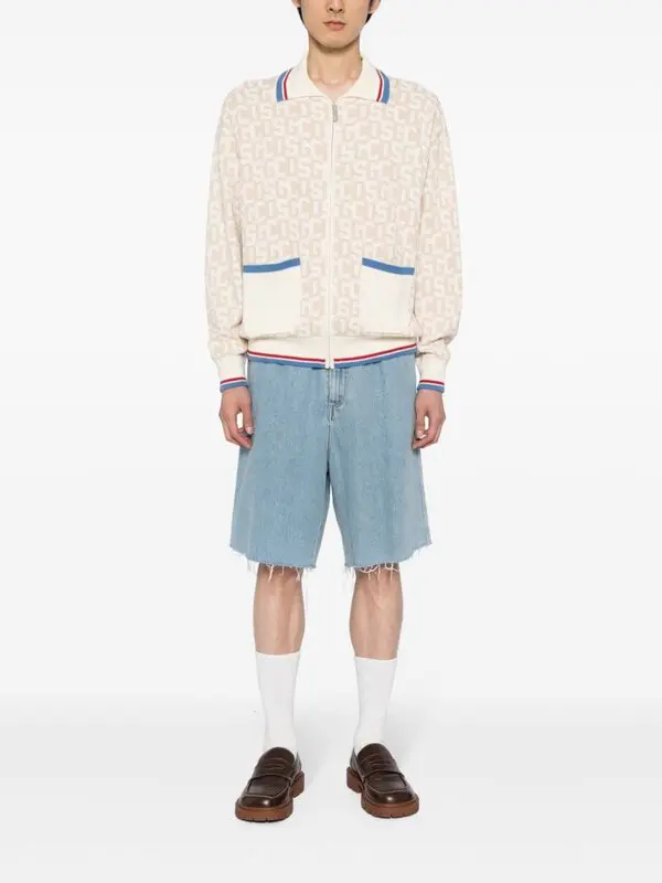 Gcds Logo Intarsia Knit Zip-up Cardigan