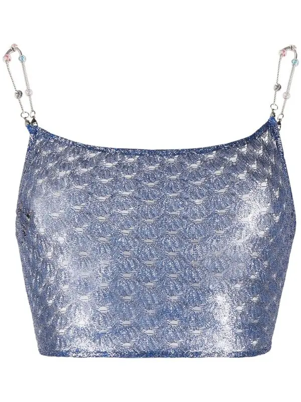 Missoni Metallic Crochet-knit Crop Top - Blue