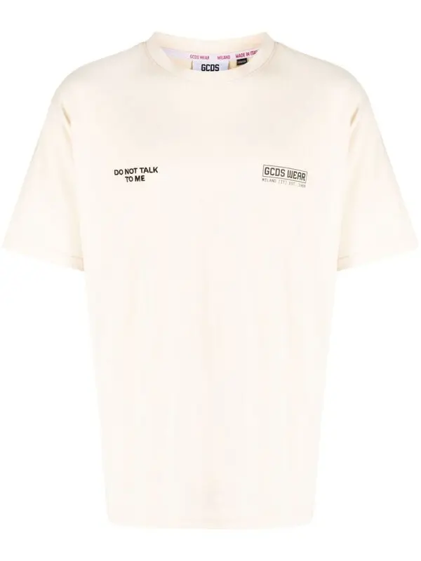 Gcds Slogan-print Cotton T-shirt - Neutrals