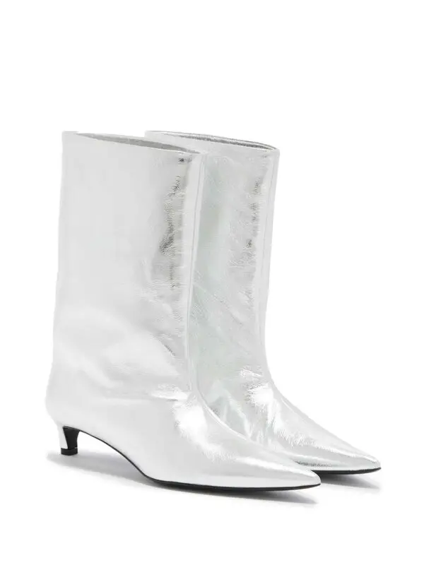 JIL SANDER Metallic Leather Ankle Boots - Grey