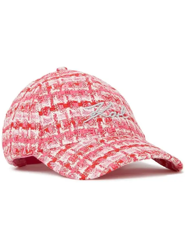 Karl Lagerfeld Signature Bouclé Baseball Cap In Red - 50  display picture 2
