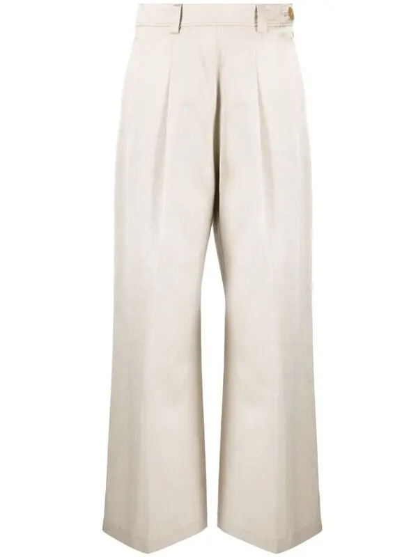 FORTE_FORTE Herringbone Straight-leg Trousers - Neutrals
