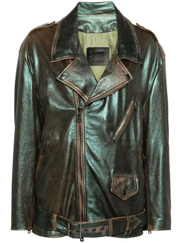 Giorgio Brato オリーブグリーン レザージャケット Giorgio Brato Metallic Leather Jacket In Green - 36% Off