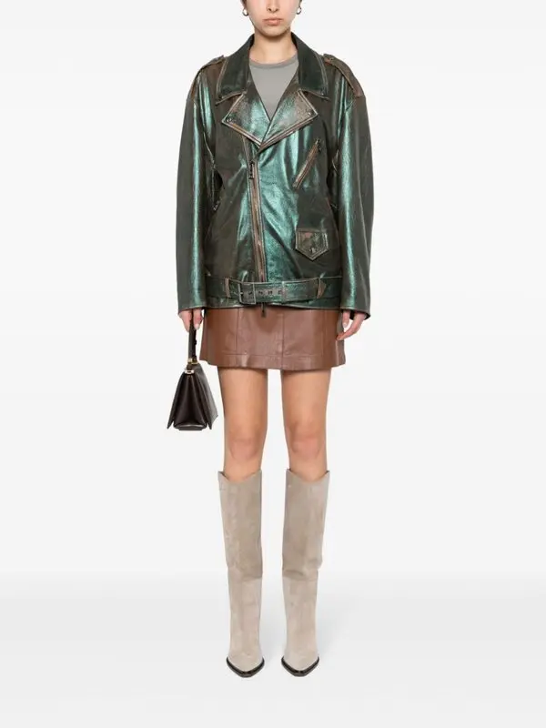 Giorgio Brato Metallic Leather Jacket In Green - 36% Off