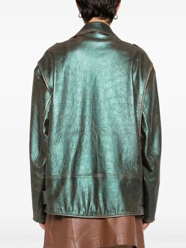 Giorgio Brato Metallic Leather Jacket In Green - 36% Off