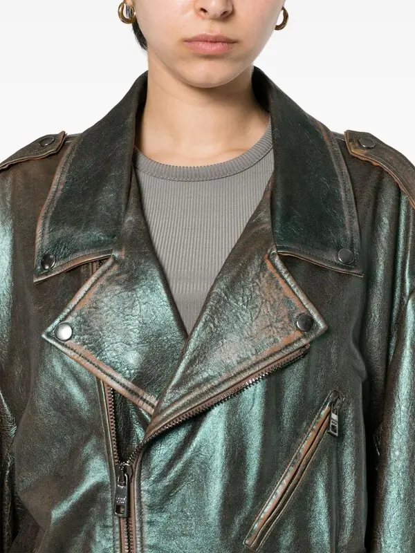 Giorgio Brato Metallic Leather Jacket In Green - 36% Off