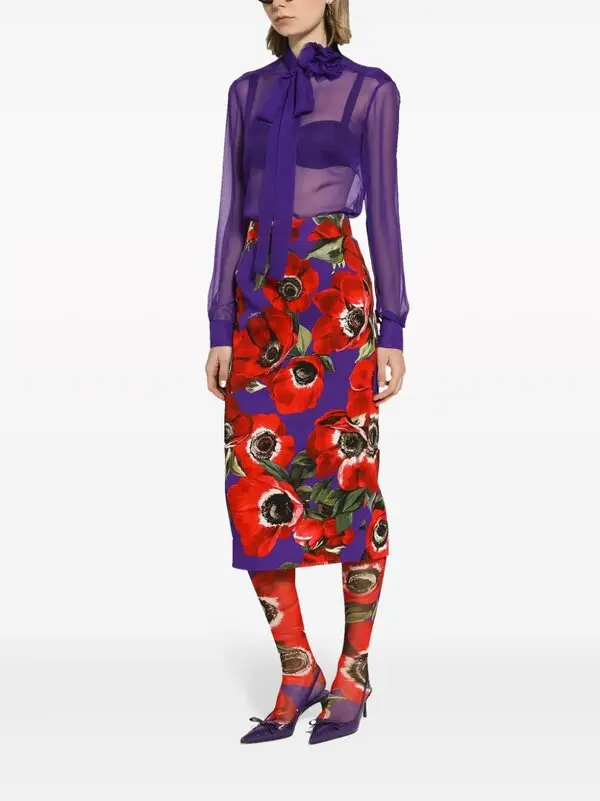 Dolce & Gabbana Pussy-bow Silk-chiffon Blouse - Purple