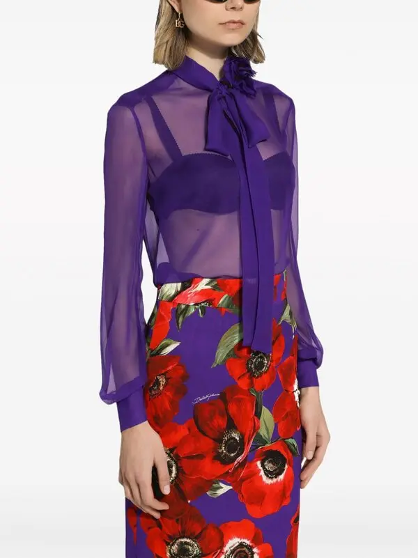 Dolce & Gabbana Pussy-bow Silk-chiffon Blouse - Purple