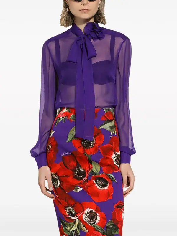Dolce & Gabbana Pussy-bow Silk-chiffon Blouse - Purple