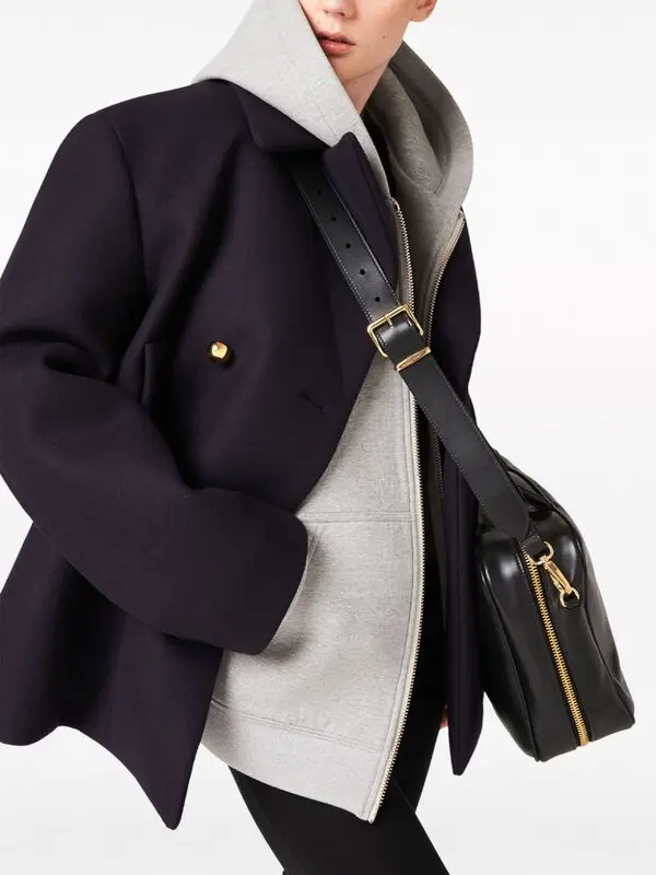 Miu Miu Double-Breasted Wool Pea Coat - Blue | Editorialist